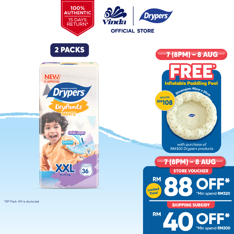 [Bundle of 2] Drypers DryPantz Baby Diaper XXL36 (2 Packs) | Shopee ...