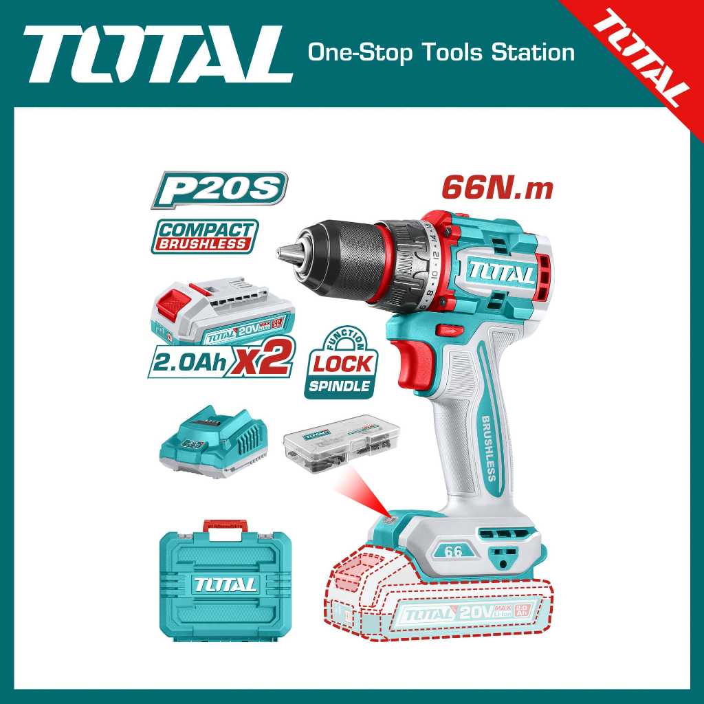 TOTAL Compact Brushless Cordless Drill TDLI20668 | Shopee Malaysia