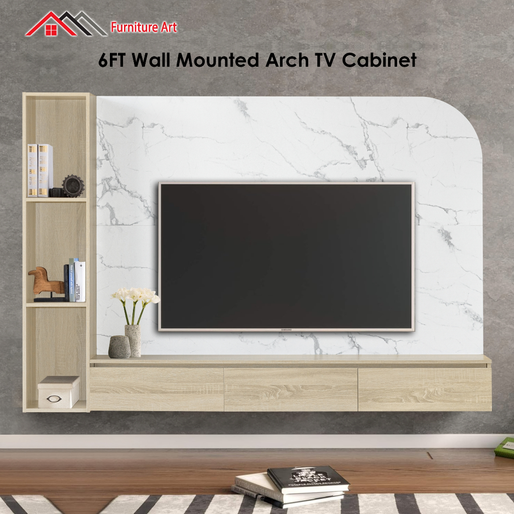 Furniture Art Design 6 Feet Wall Mounted Arched TV Cabinet / Rak TV ...