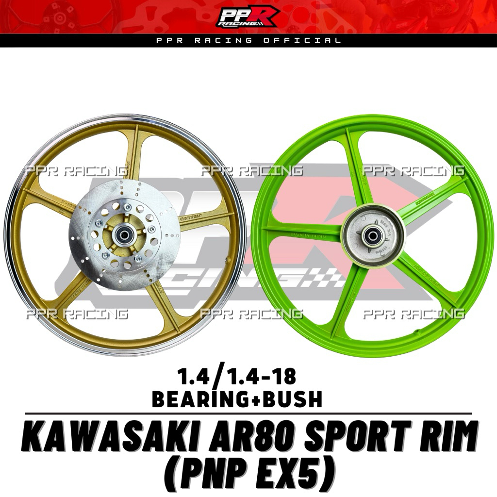 KAWASAKI AR80 ( PNP EX5 ) SPORT RIM 1.4/1.4-18 FULL COP / GOLD / GREEN ...