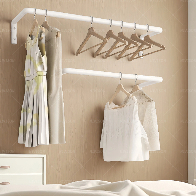 NIVISON Clothes Bar Clothes Rack 120/100/80CM Wall Mounted Clothes Bar ...