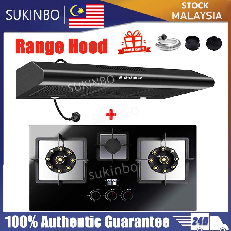 SUKINBO Kitchen Range Hood +Gas Stove Hob Slim Hood Twin Motor Wall ...