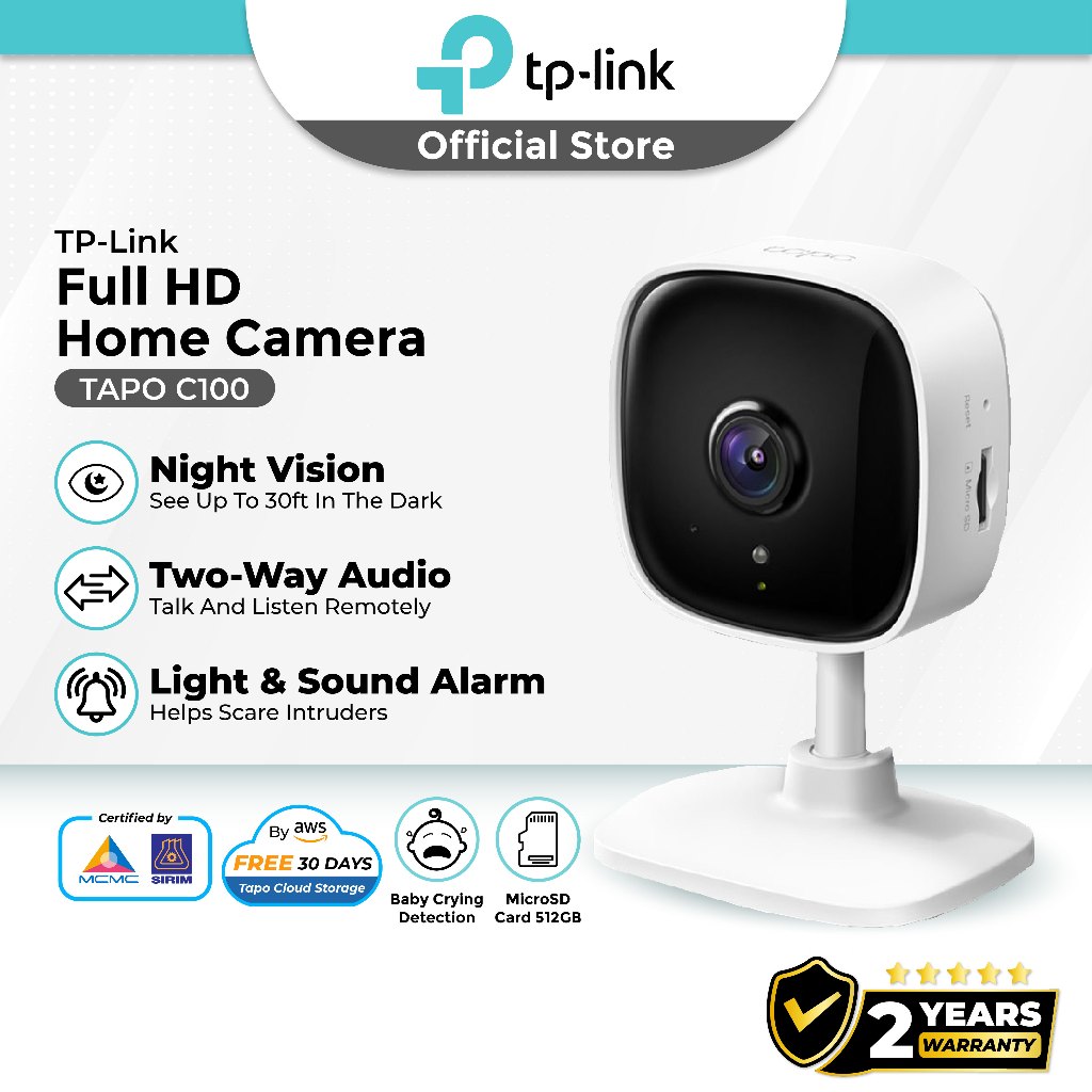 TP-Link Tapo C100 CCTV 1080P Full HD WiFi Security Camera Night Vision ...