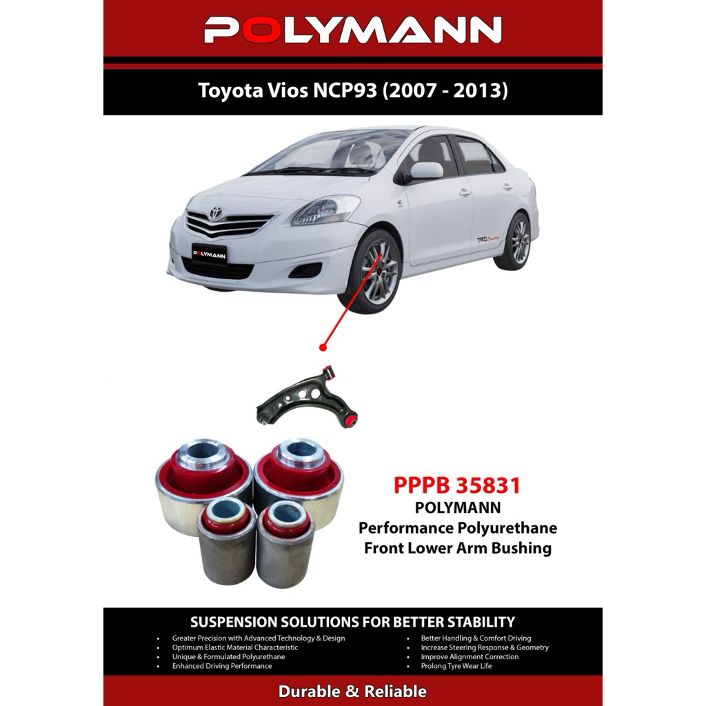 Polymann Toyota Vios NCP93 (2007- 2013) Lower Arm Polyurethane PU Bush ...
