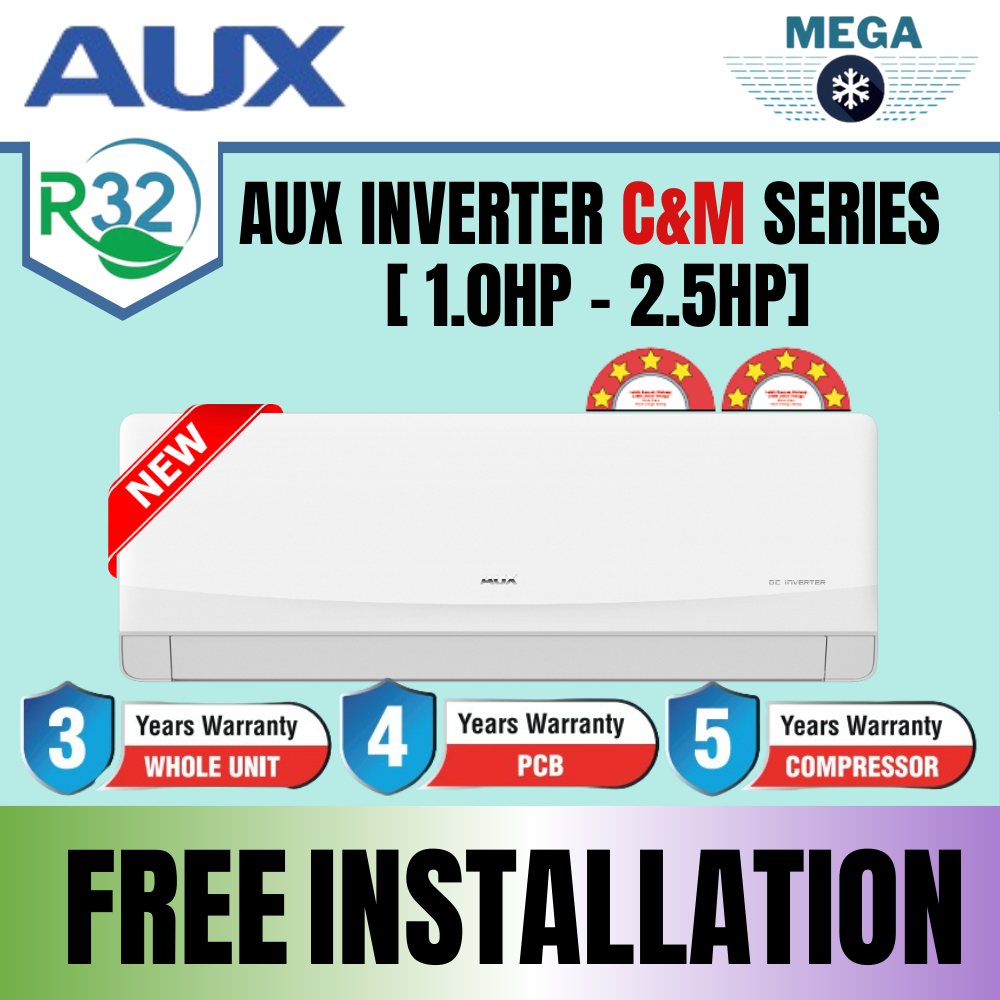 [FREE INSTALLATION] NEW BRAND AUX NEW 4/5 STAR INVERTER AIRCOND R32 C/M ...