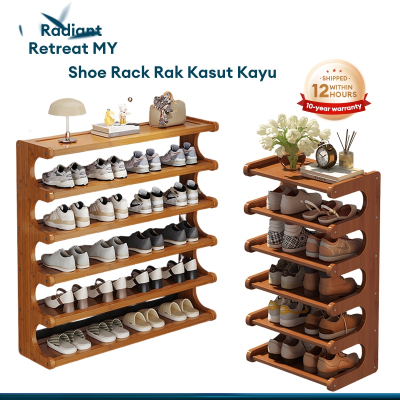 【Ready Stock】Shoe Rack Rak Kasut Kayu 2/3/4/5/6 Layers Bamboo Stackable ...