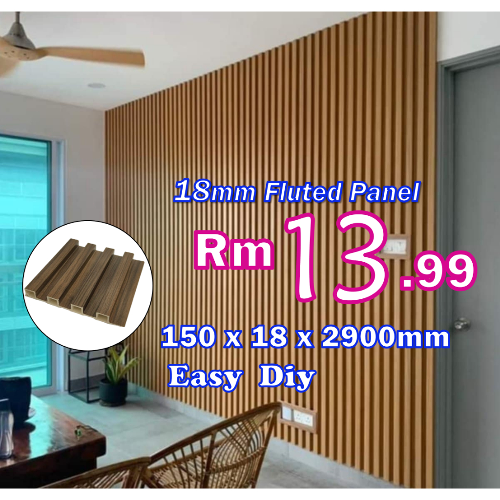 WPC Panel dinding bergalur Fluted Wall Panel 18mm / 16 mm Wood Strip ...