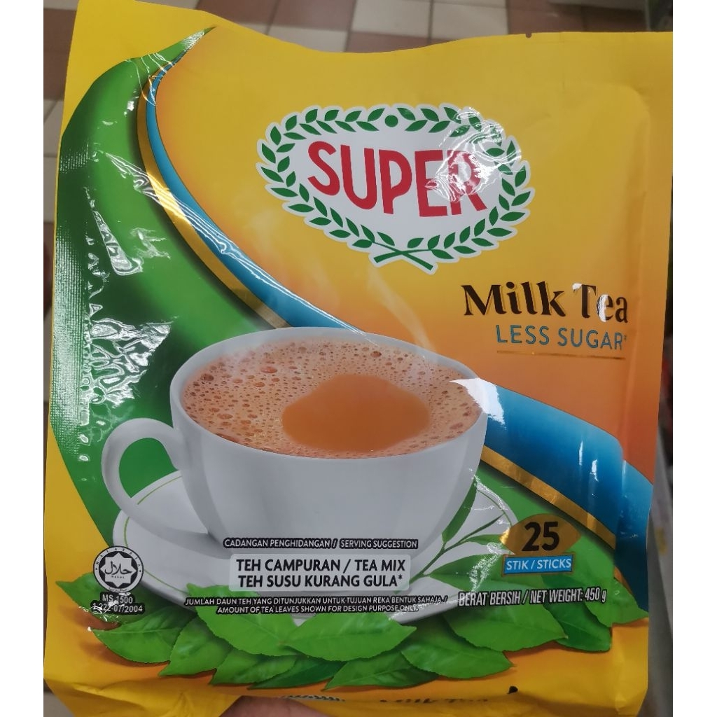 (EXP Date: 4/1/2027) SUPER Milk Tea LESS SUGAR Teh Susu Kurang Gula 25 ...