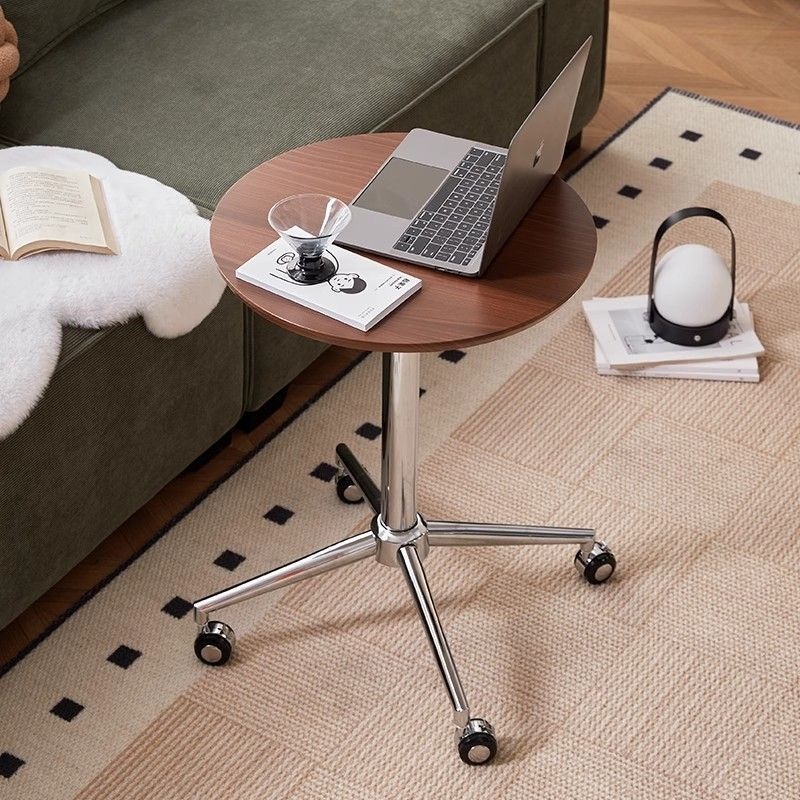 Movable Side Table with Pneumatic Lift, Vintage Style Round Dining ...