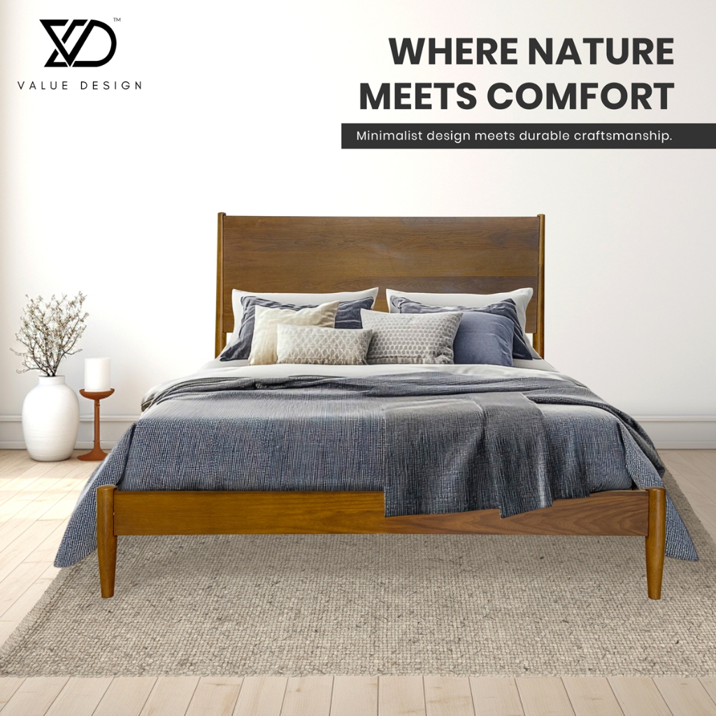 Value Design Aleara Katil Kayu Mid-Century King/Queen – Mudah Dipasang ...