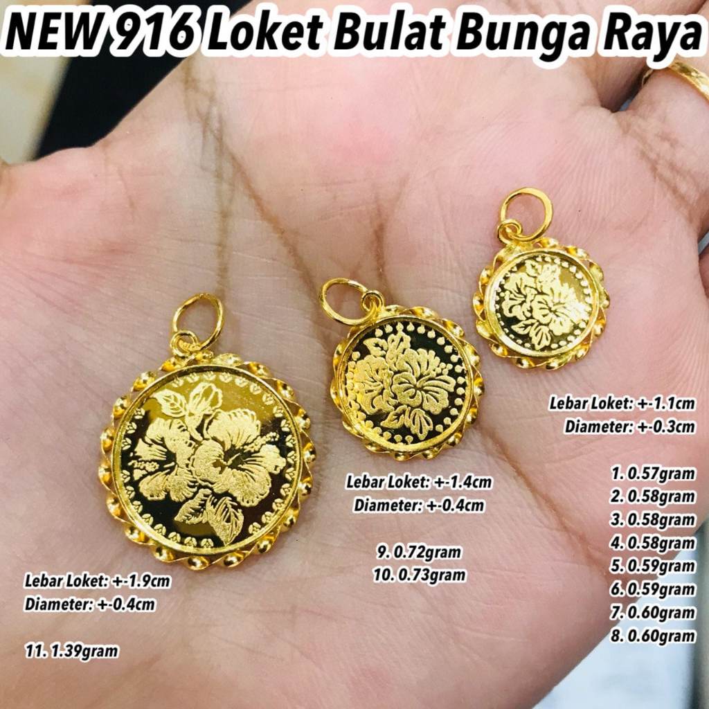 NEW GOLD 916 PENDENTS Loket /Charm Syiling Bunga Raya/ Wau / Dinar 0g 1g 2g 3g 4g 031125 #SH187 ...