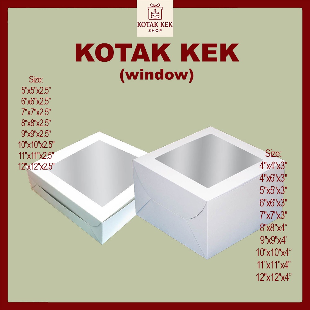 KOTAK Kek Window Cake Box 💕LOWEST PRICE💕Folding Box with Window, Kuih ...