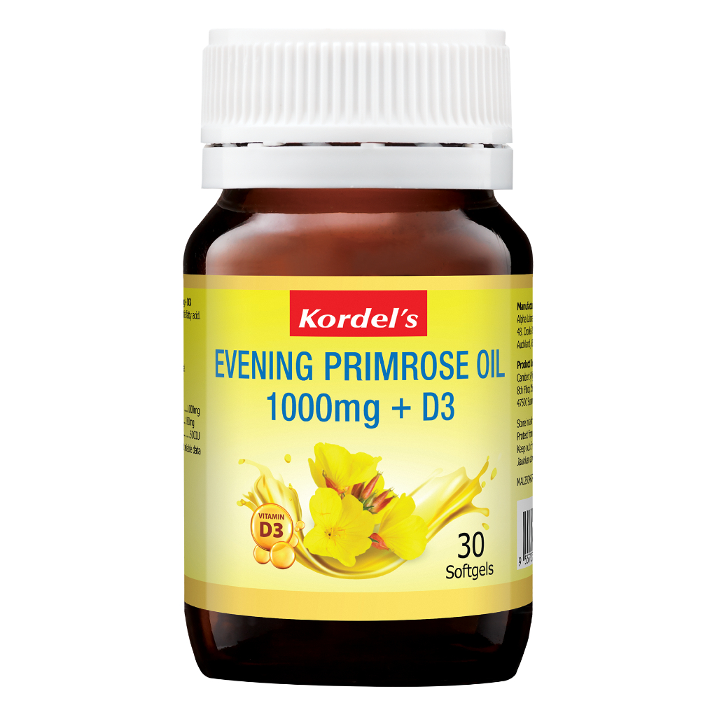 Kordel's Evening Primrose Oil 1000mg + D3 For Hormone Balance, PMS ...