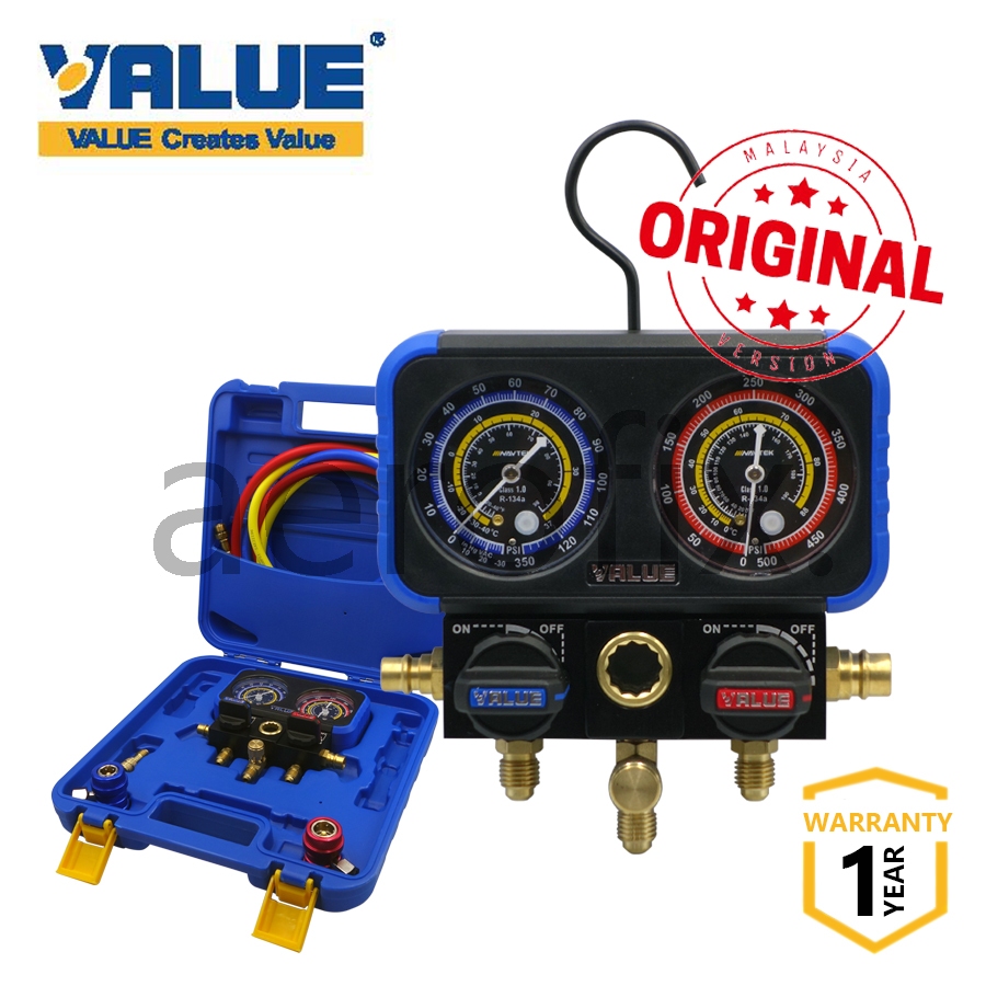 VALUE Air-Cond Manifold Gauge VRM2-B-0901 (R134a) with Safety Lock ...