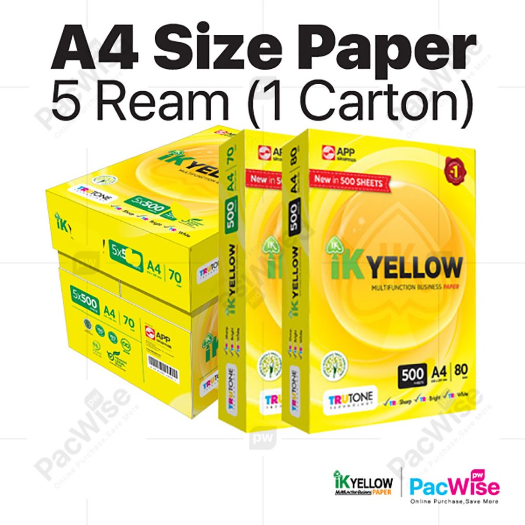IK Yellow A4 Paper–Indah Kiat Kertas A4 70gsm/80gsm Copier Paper (500 Sheets/Ream)| 1 Carton=5 ...