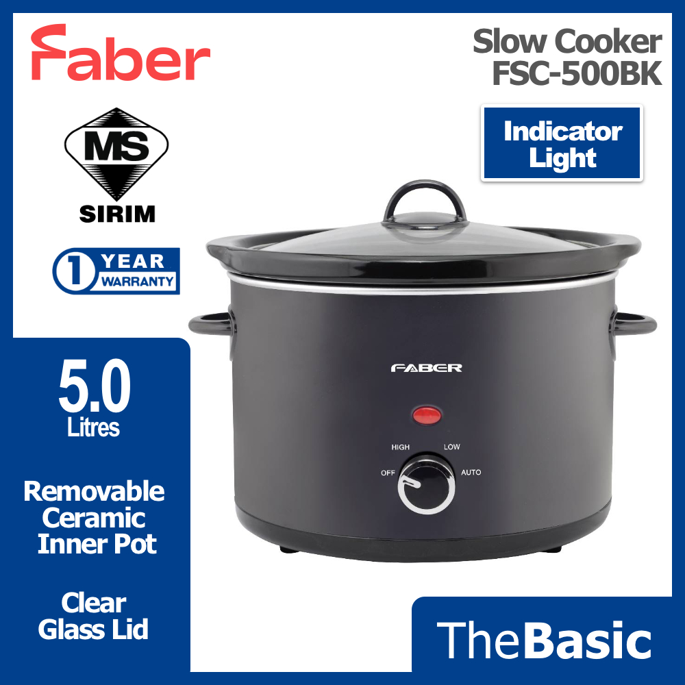 FABER 5.0L Tempered Glass Lid Slow Cooker ( FSC-500BK / FSC500BK ...