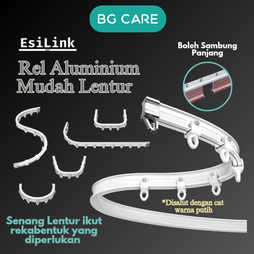 EsiLink Trek Rel Aluminium Tirai Langsir Boleh Lentur Lengkong Flexible ...