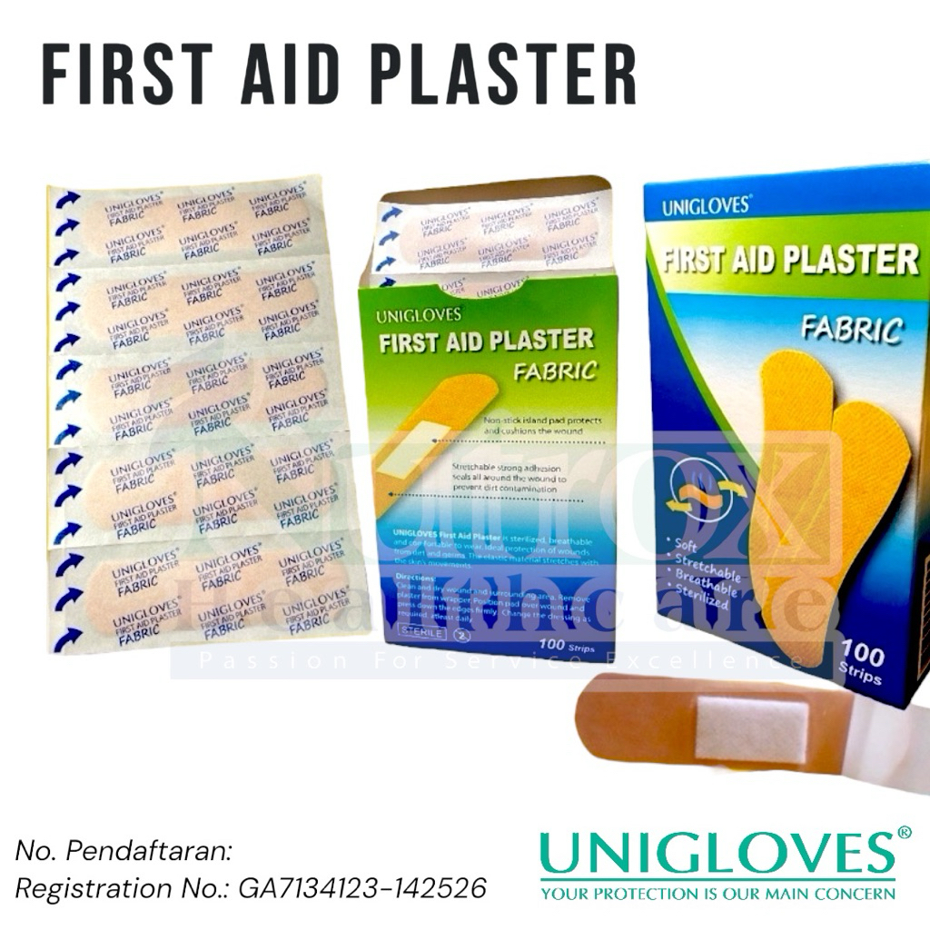 UNIGLOVES STERILE FIRST AID PLASTER(1 BOX)(100 strips), Fabric Type, 19 ...