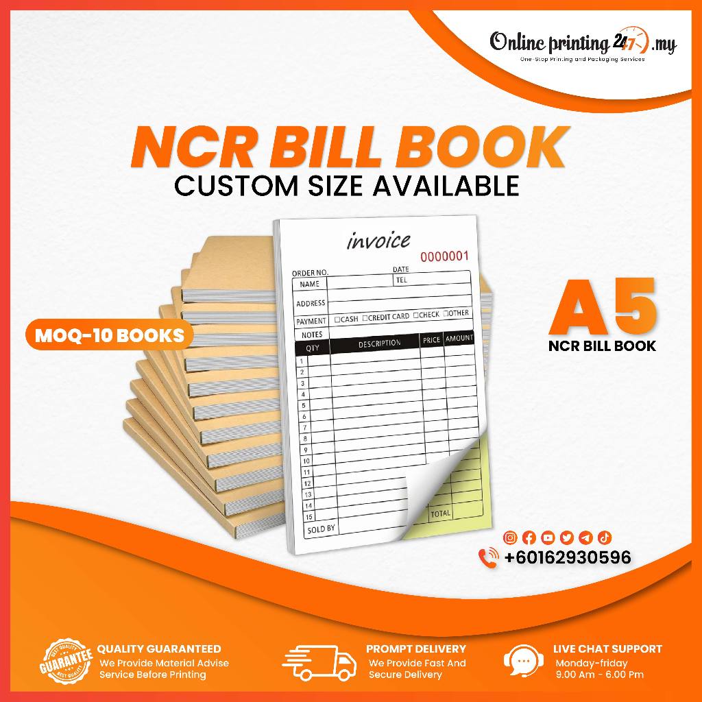 Custom Printed A5 NCR Bill Book – 2 Ply & 3 Ply Receipt, Invoice ...