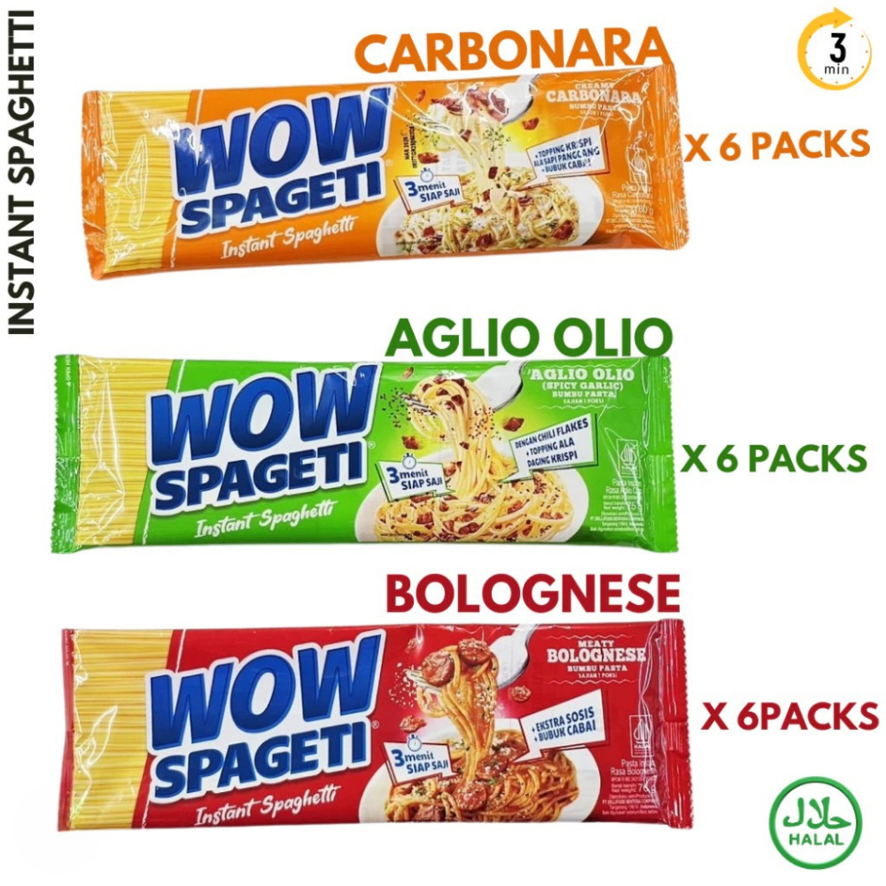6 PCS / 6 PACKS WOW SPAGETTI VIRAL AGLIO OLIO BOLOGNESSE CARBONARA ...