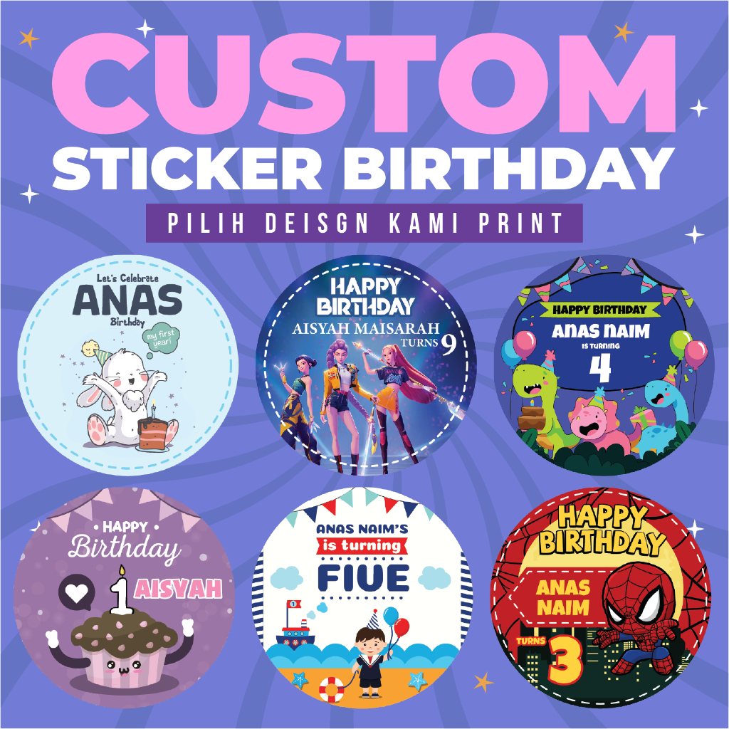 STICKER DOORGIFT CUSTOM UNTUK MAJLIS HARI JADI / BIRTHDAY PARTY / HARI ...