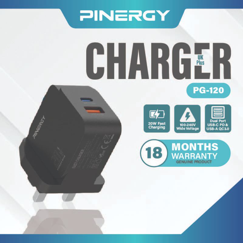 PINERGY PG-120 20WPD GaN Fast Charge Dual Port Quick Charge Charger ...