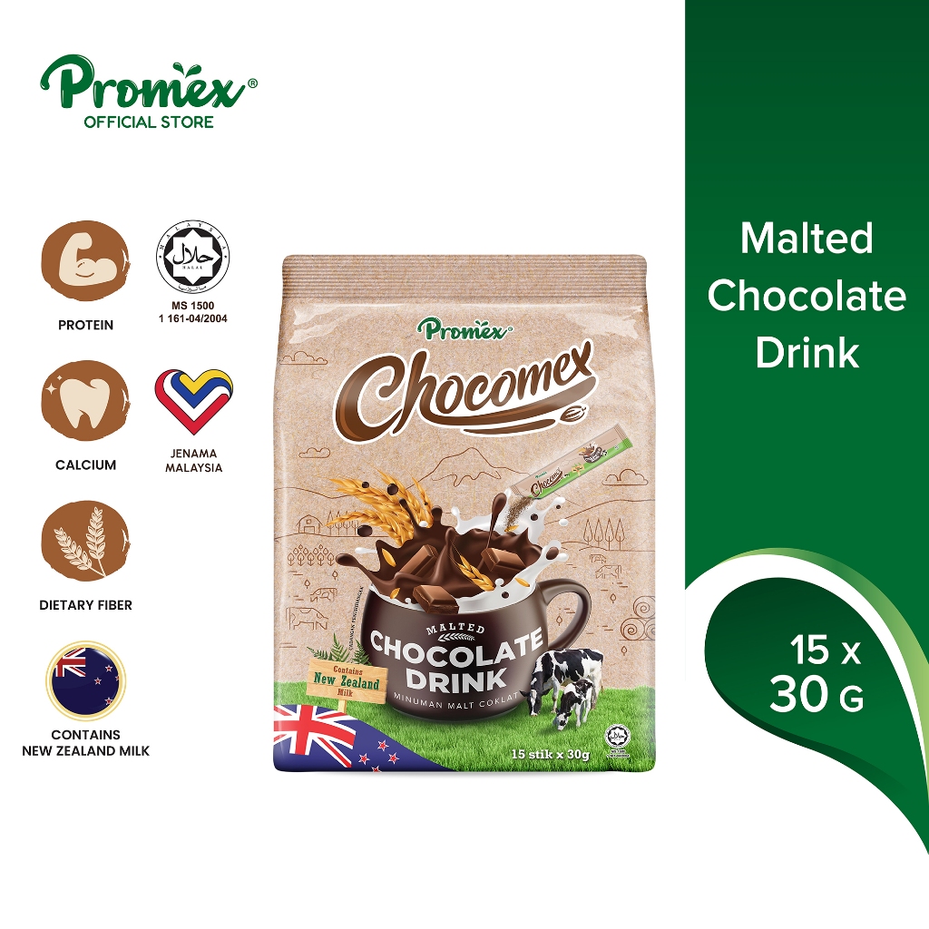 Promex Chocomex Malted Chocolate Drink 30g x 15 Sachets [New Packaging ...
