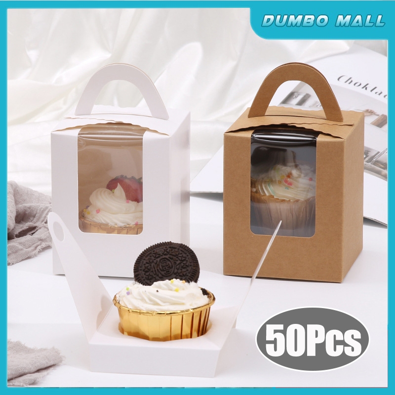 50PCS Kotak Kek Transparent Cake Box with Handle Dessert Packaging ...