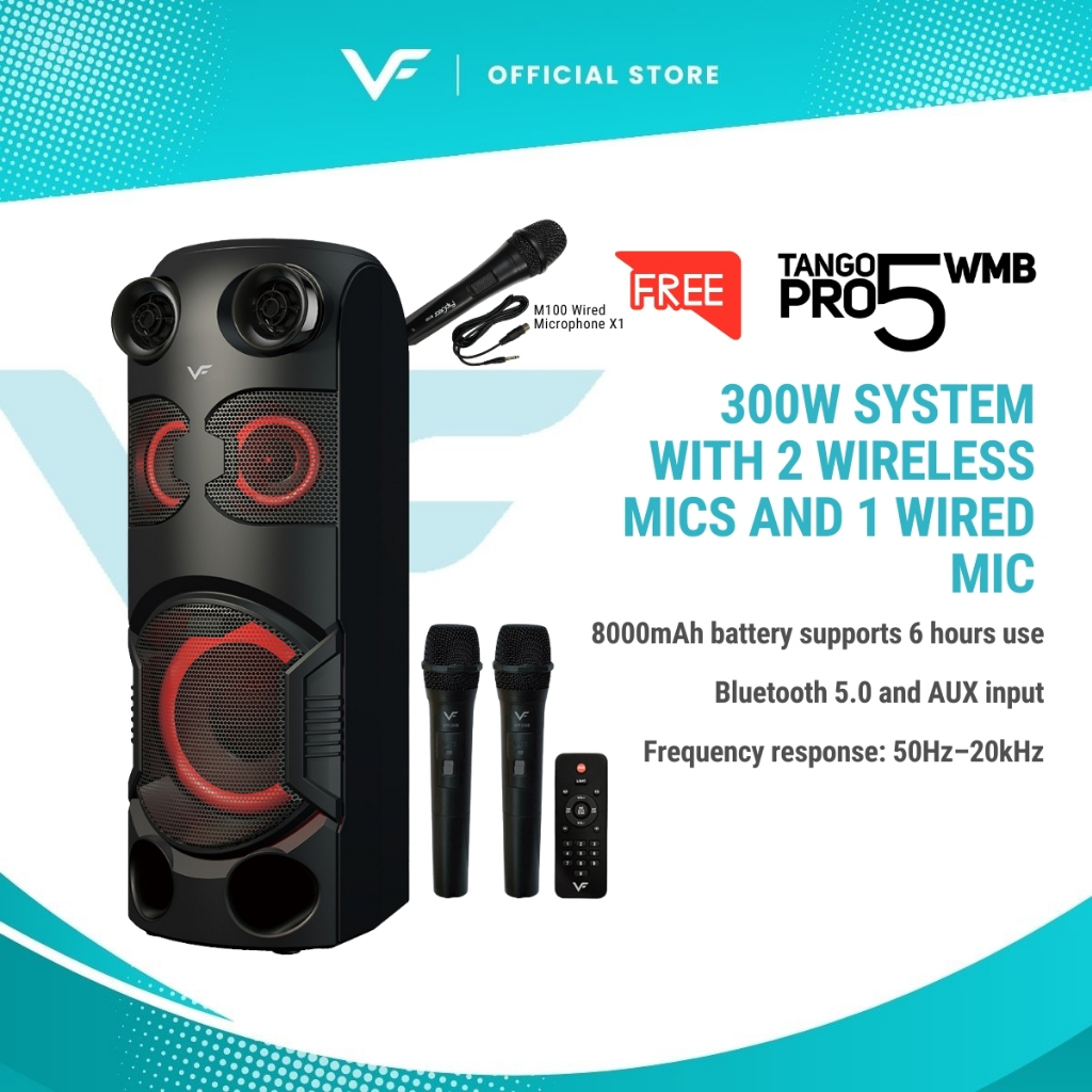 Vinnfier VF Tango Pro 5 WMB Audio Portable Karaoke Bluetooth Speaker with 2 Wireless Microphones ...