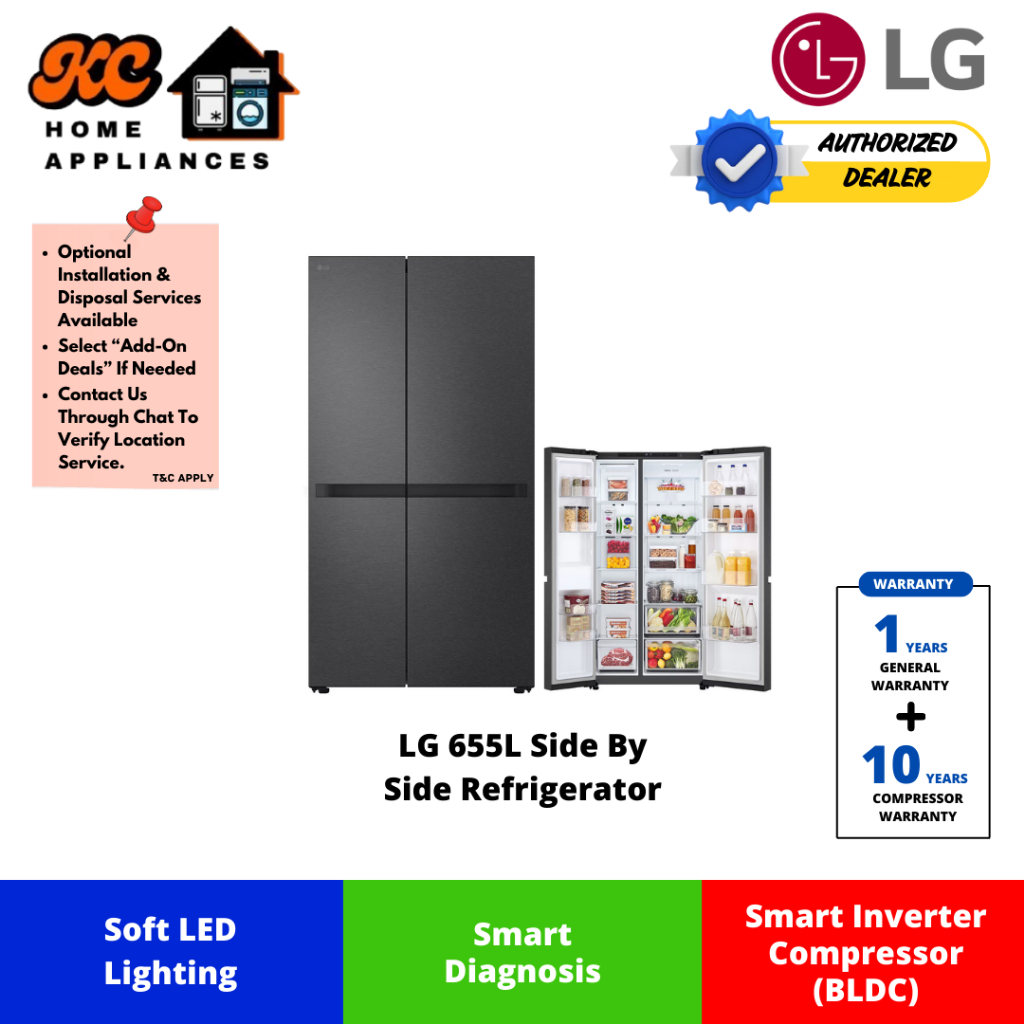 LG 655L Side By Side Refrigerator | Inverter | Pocket Handle | Soft LED ...
