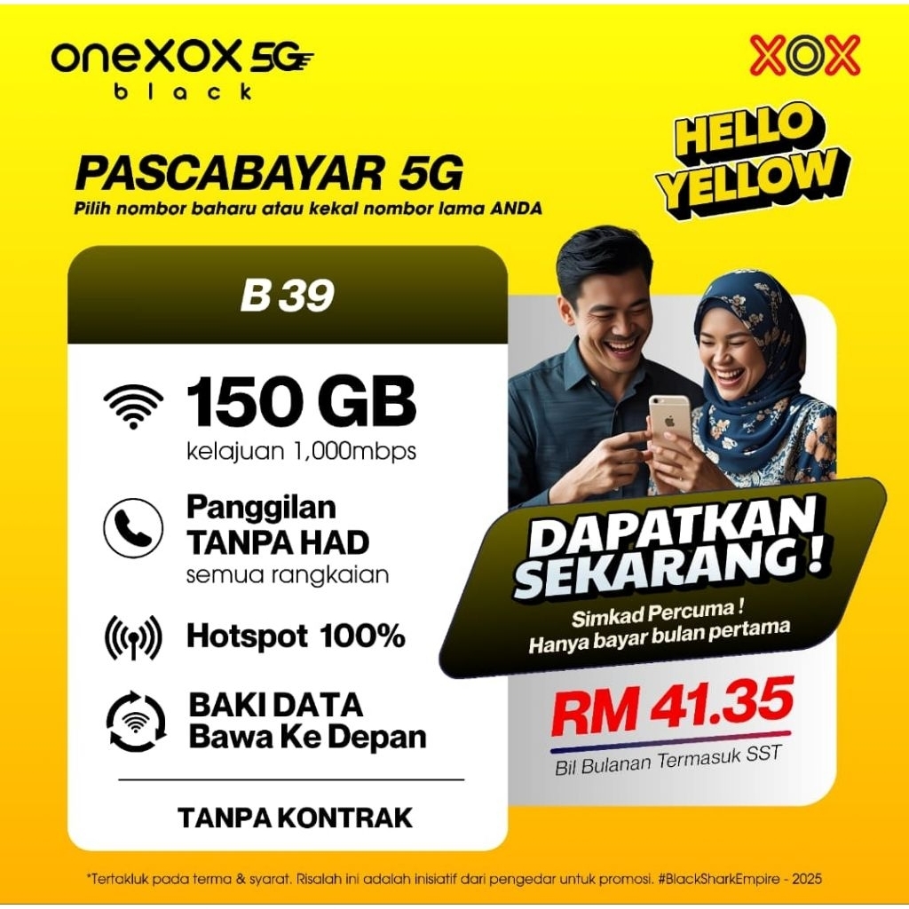 1XOX POSTPAID B39 150GB UNLIMITED CALL | Shopee Malaysia