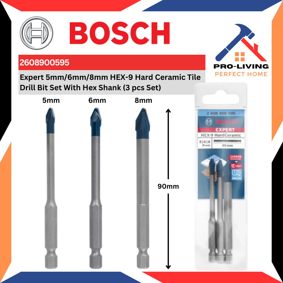 BOSCH 2608900595 Expert 5mm/6mm/8mm HEX-9 Hard Ceramic Tile Drill Bit ...