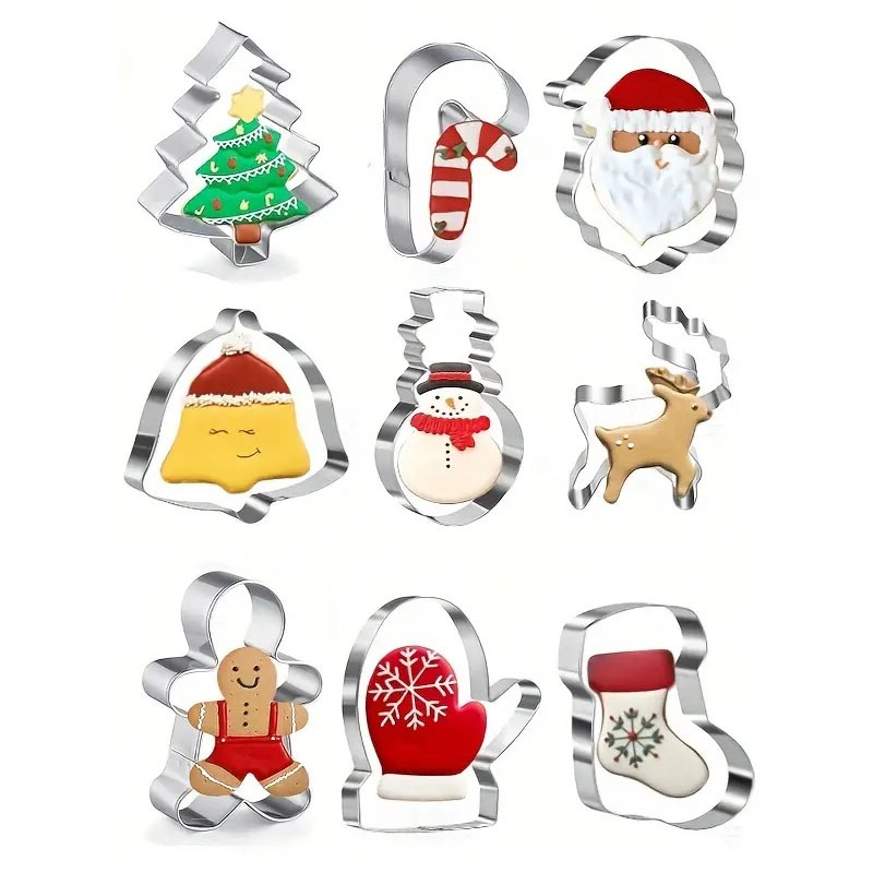 9Pcs Christmas Cookie Cutter Set Holiday Cutters Christmas Baking Kit ...