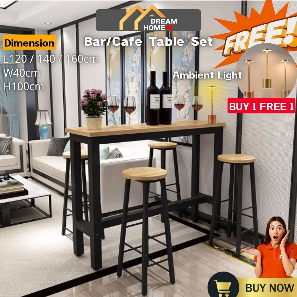 Dream Home 120CM/140CM/160CM Bar Table With Chair Set Dining Kitchen ...