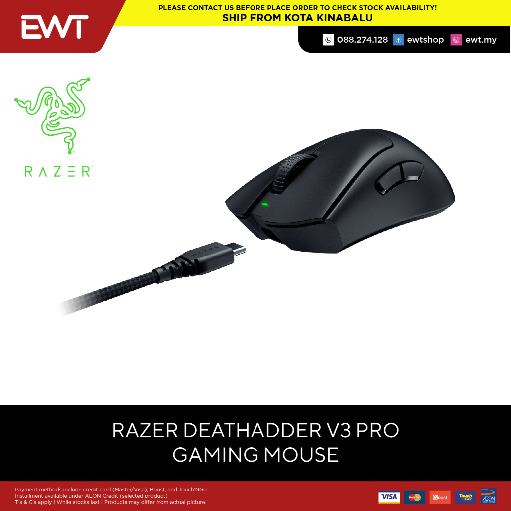 RAZER DEATHADDER V3 PRO GAMING MOUSE (RZ01-04630100/RZ-04630200) 100% ...