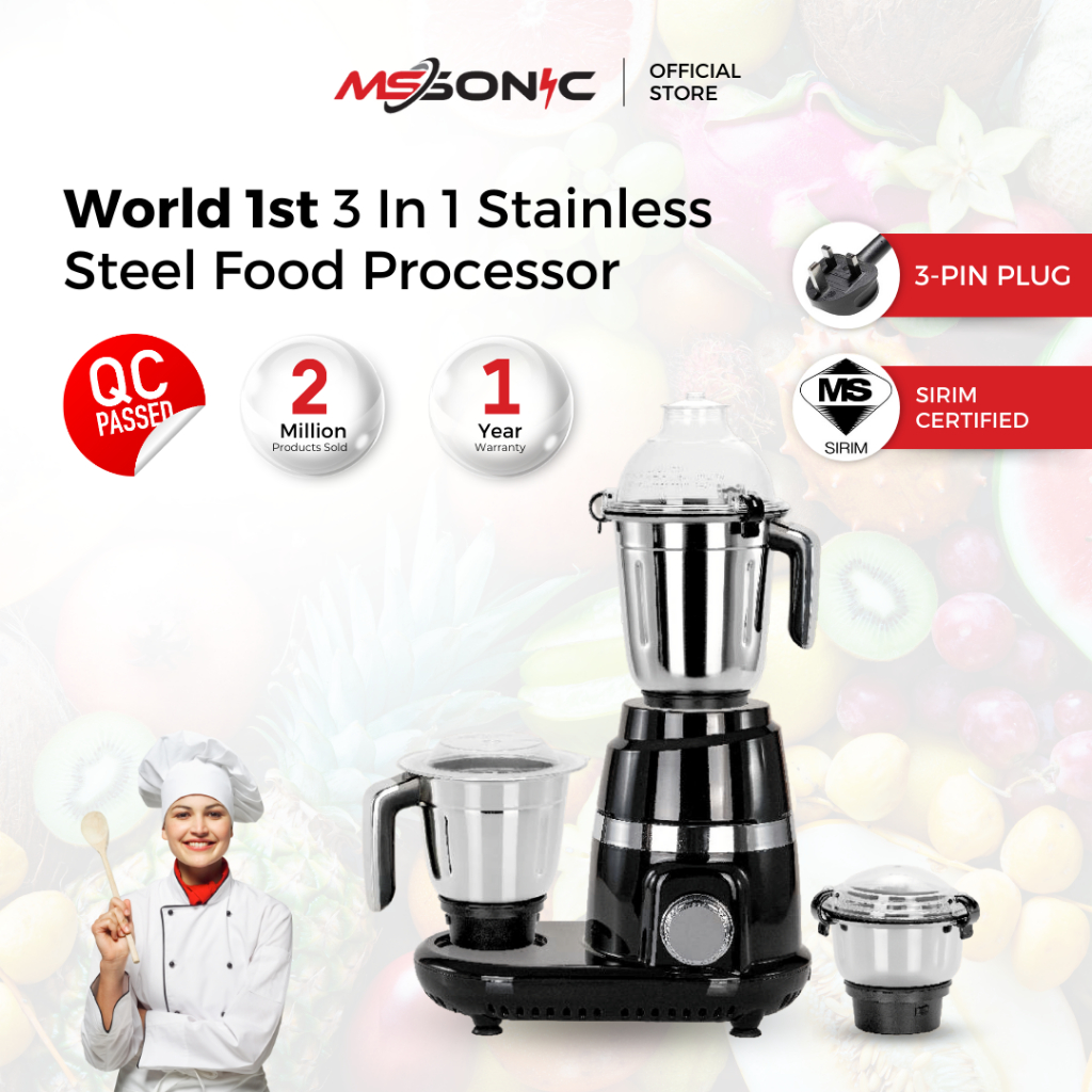 3 In 1 MS SONIC MSS-SOBL008 Blender Stainless Steel Chopper Grinder ...