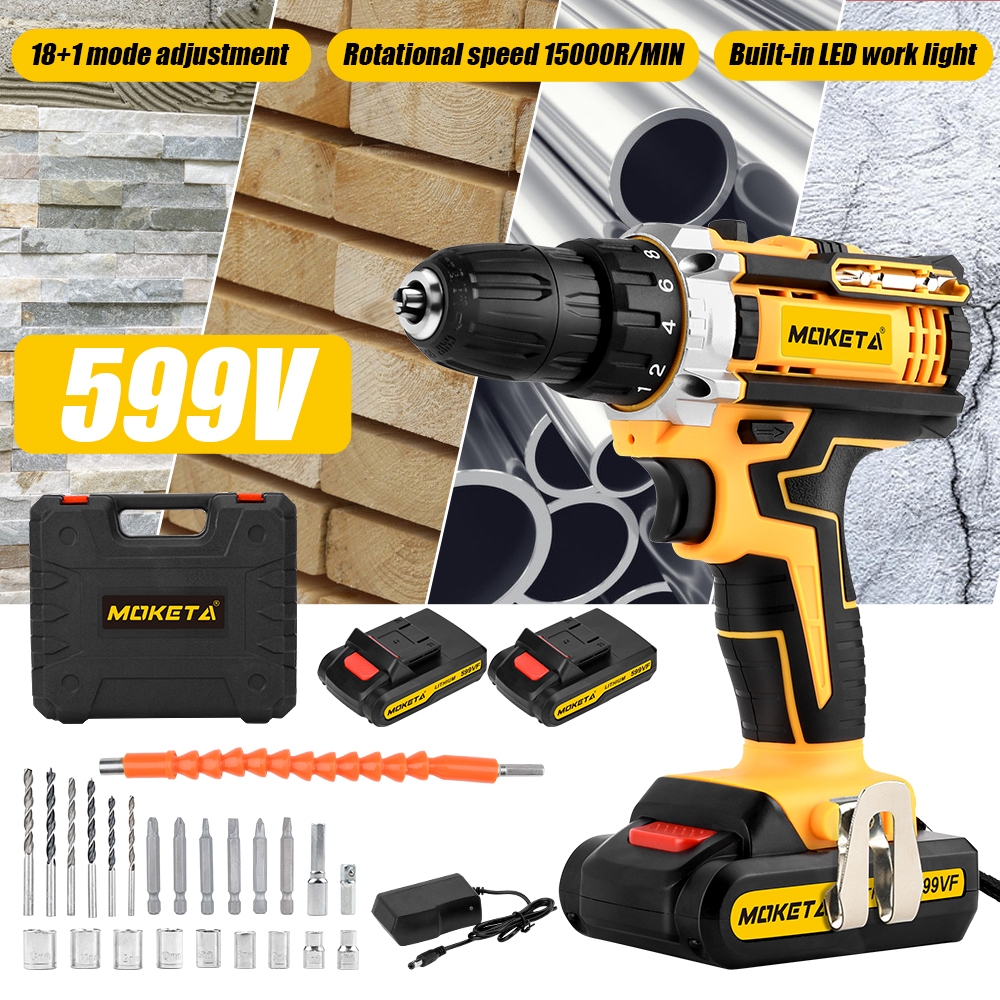 599VF Cordless Impact Drill 29 Set Car Cordless Drill +2 Lithium ...