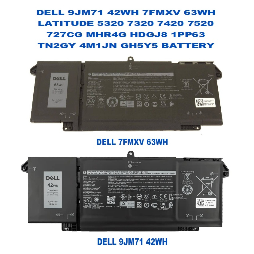 DELL 9JM71 42WH 7FMXV 63WH LATITUDE 5320 7320 7420 7520 727CG MHR4G ...