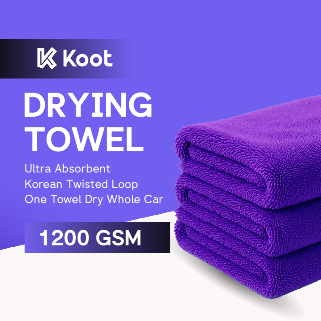 Koot Car Drying Towel 1200GSM Twisted Loop Car Wash Ultra Water ...