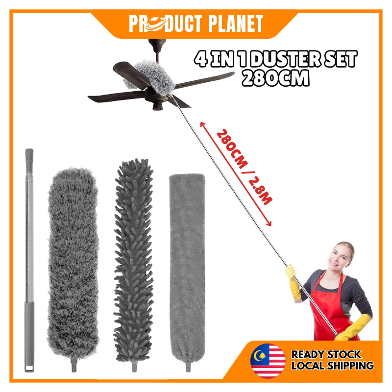 4 In 1 Microfiber Duster Set Extractable 280cm Extra Long Handle ...