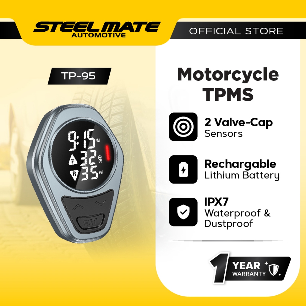 Steelmate Motorcycle Tire Pressure Monitoring System TPMS TP-95 IP67 Waterproof Magnetic ...