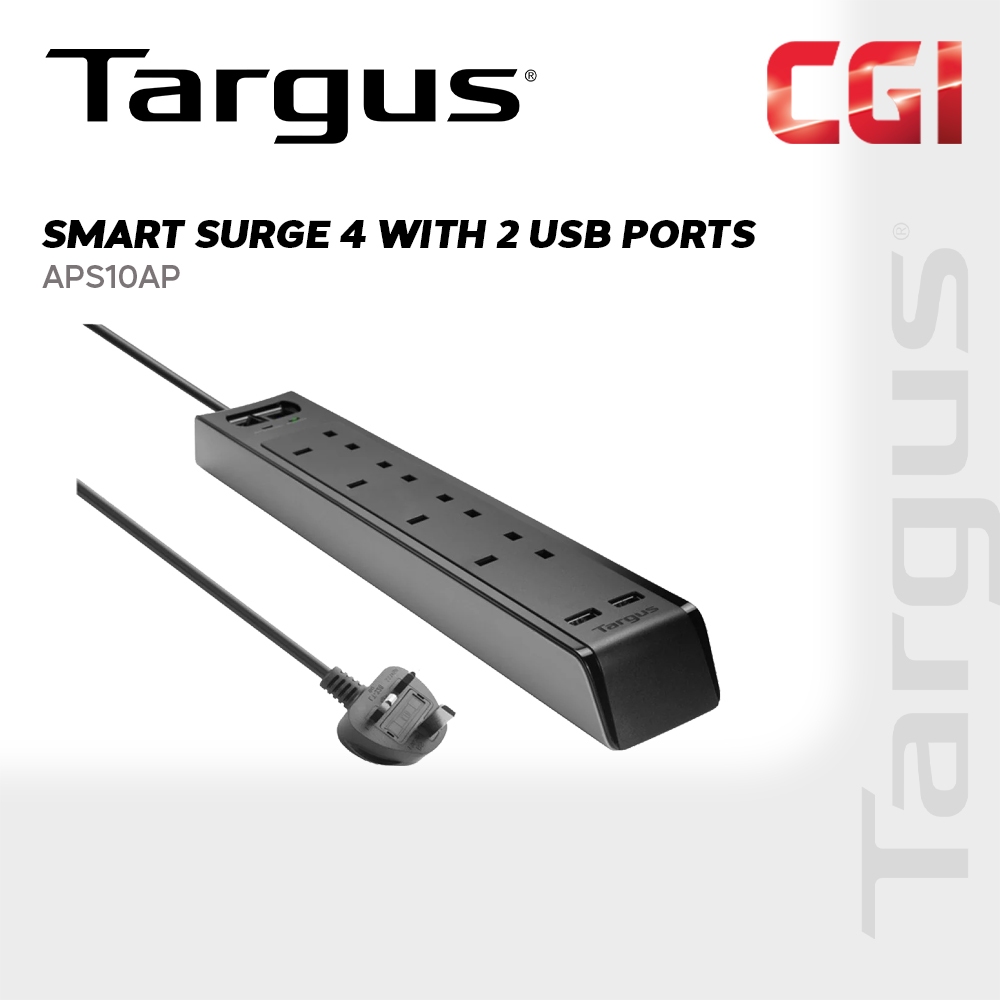 Targus Smart Surge 4 with 2 USB Ports (UK) - APS10AP (Original Targus ...