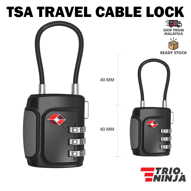 Trio Ninja 3 Digits TSA Steel Cable Lock Combination Padlock | Shopee ...