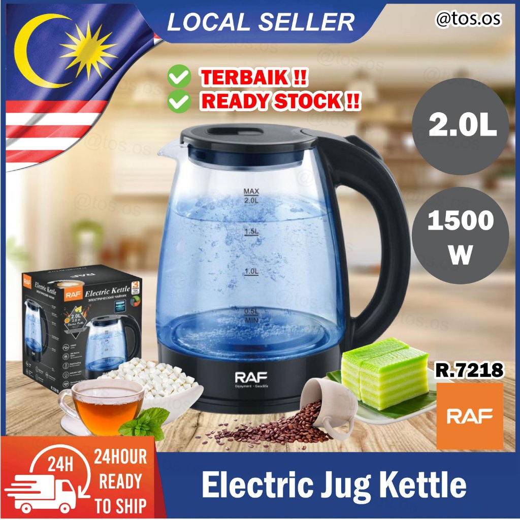 RAF 2.0L Cordless Electric Glass Jug Kettle 1500W Fast Boiling 360 ...