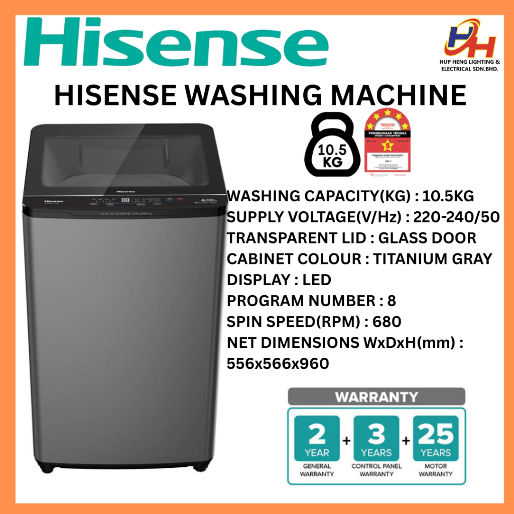 Hisense Top Load Inverter Washer (10.5 KG) WTZQ1017DT Washing Machine ...