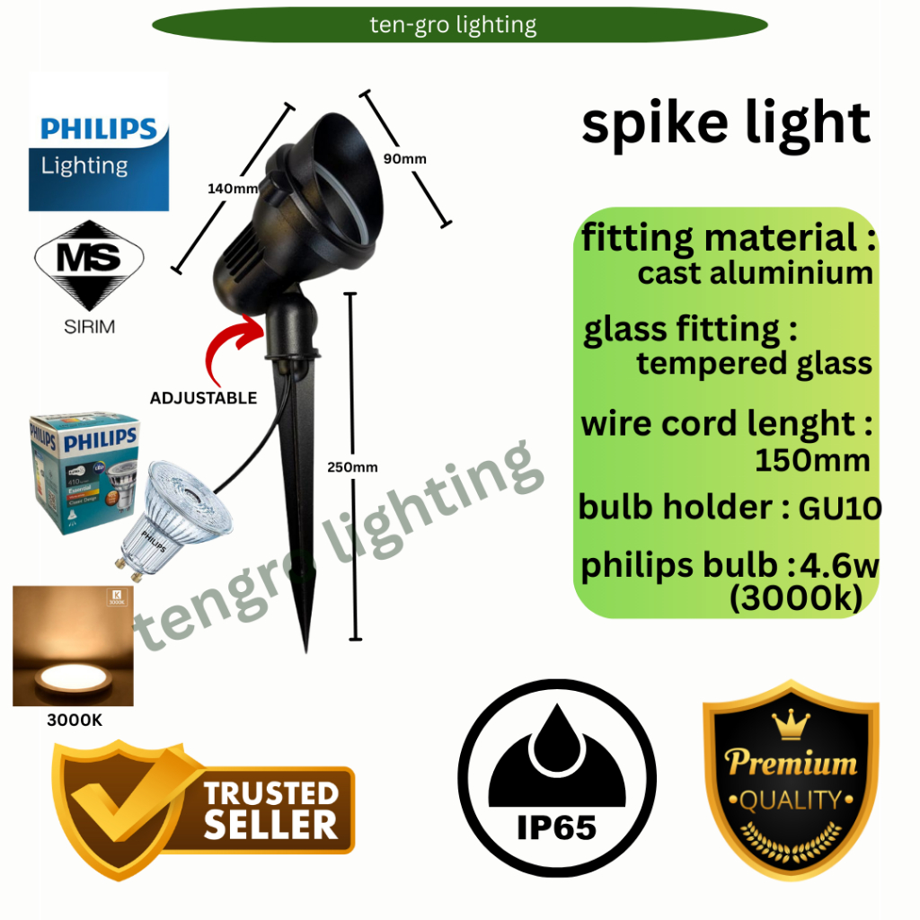 Megaplus Garden Spike Light GU10 Aluminium Outdoor Light 6713 Philips ...