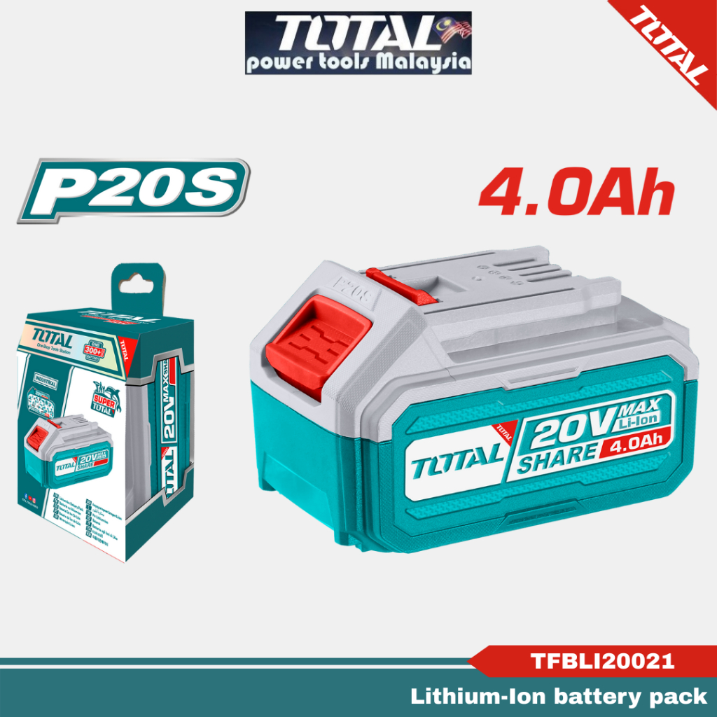 TOTAL Li-ion 4.0Ah Battery Pack, Fits All Cordless Power Tools (20V ...