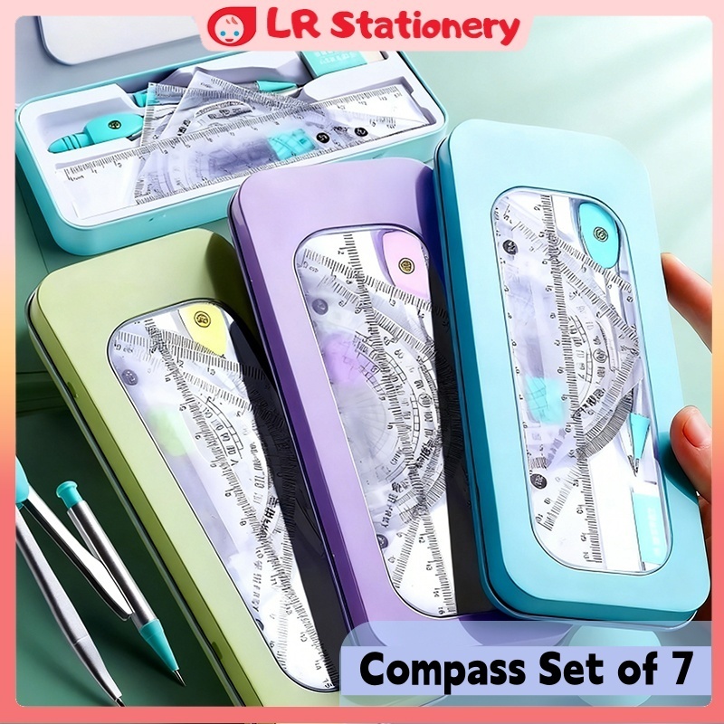 7 Pieces Geometry Set Compass Set Geometry Mathematical Instrument ...