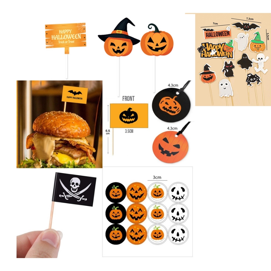 【READY STOCK】 - Halloween gift tag mini Halloween toothpick deco 万圣节卡片 ...