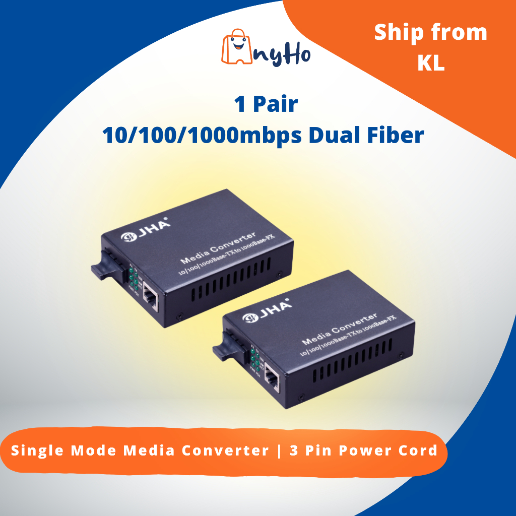 10/100/1000TX – 1000FX JHA Single Mode Dual Fiber Media Converter RJ45 ...